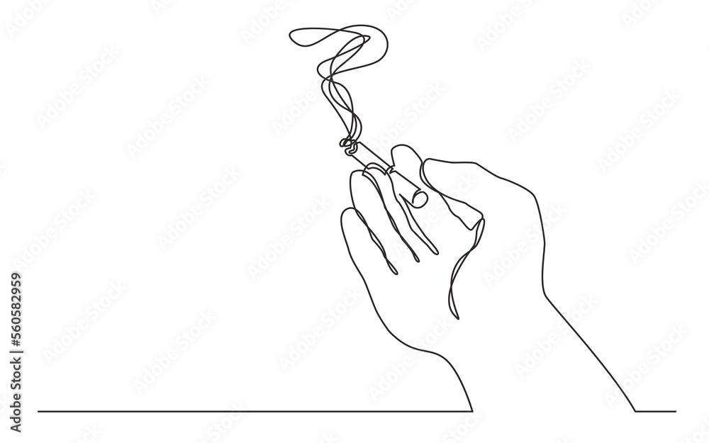 continuous line drawing hand holding smoking cigarette - PNG image with ...