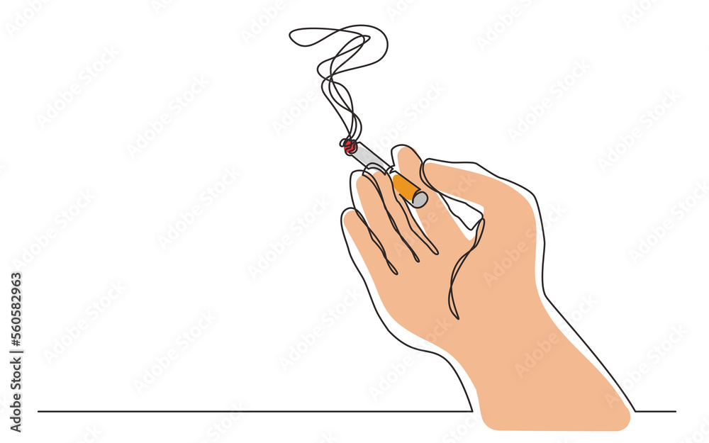 continuous line drawing hand holding smoking cigarette in color - PNG ...