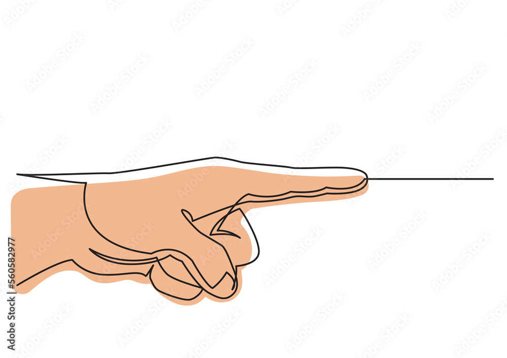 continuous line drawing hand pointing index finger direction in color ...