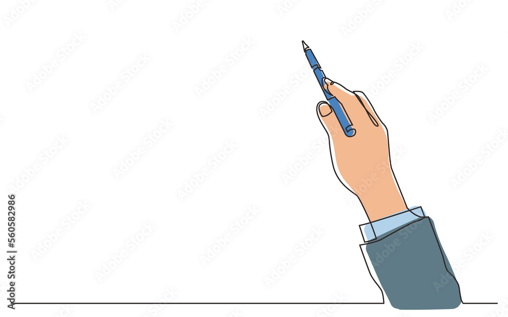 continuous line drawing hand pointing with pen in color - PNG image ...