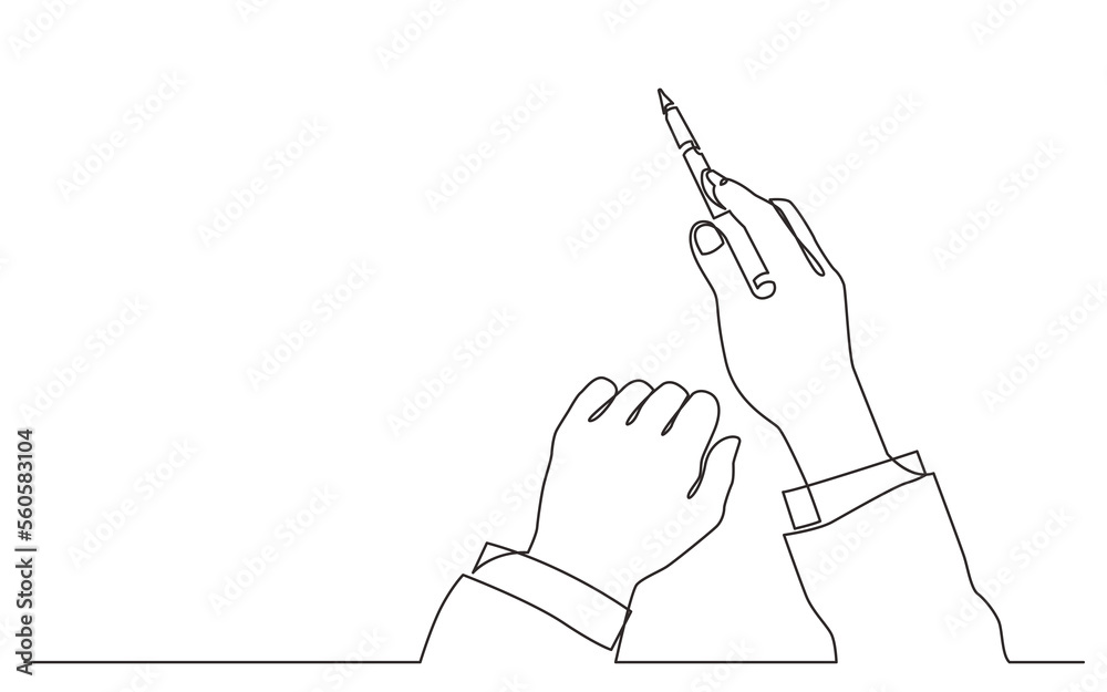 continuous line drawing hands pointing with pen - PNG image with ...