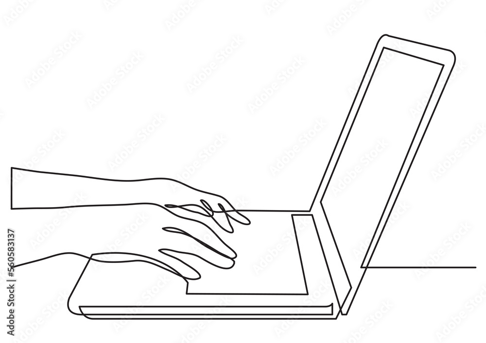 continuous line drawing hands typing on laptop computer - PNG image ...