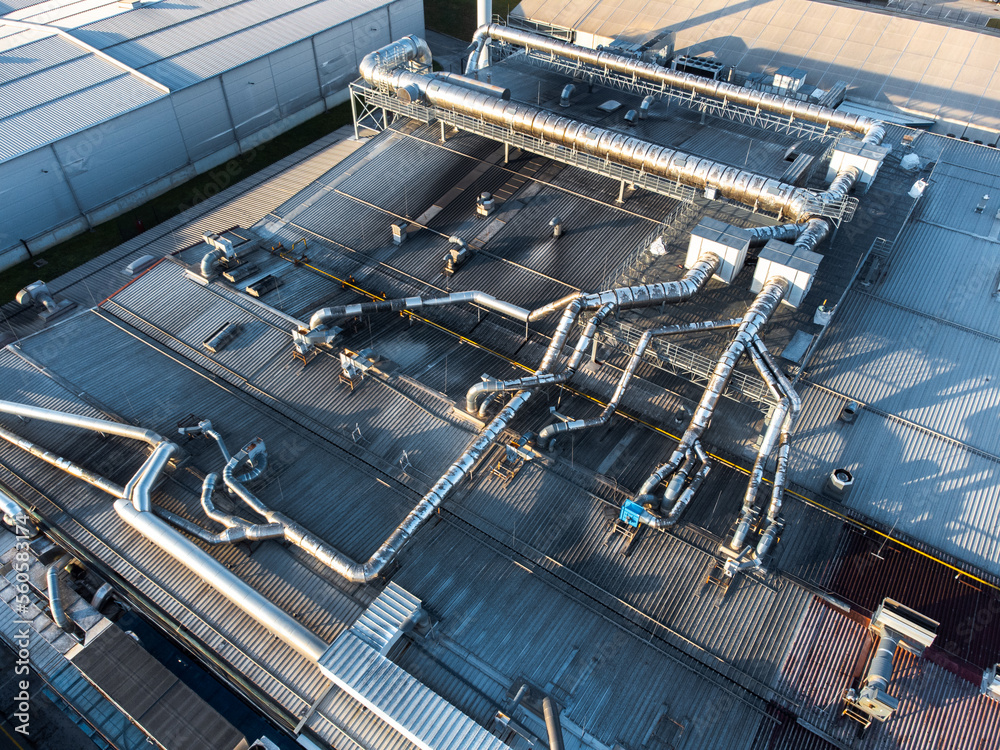 Air conditioning system on the roof of the building, HVAC system with ...