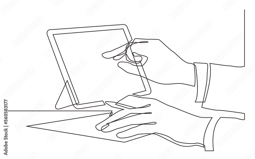 continuous line drawing hands writing pointing at tablet screen - PNG ...