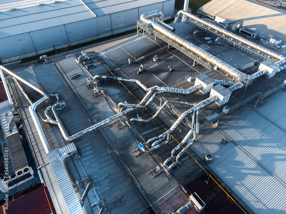 Air conditioning system on the roof of the building, HVAC system with ...