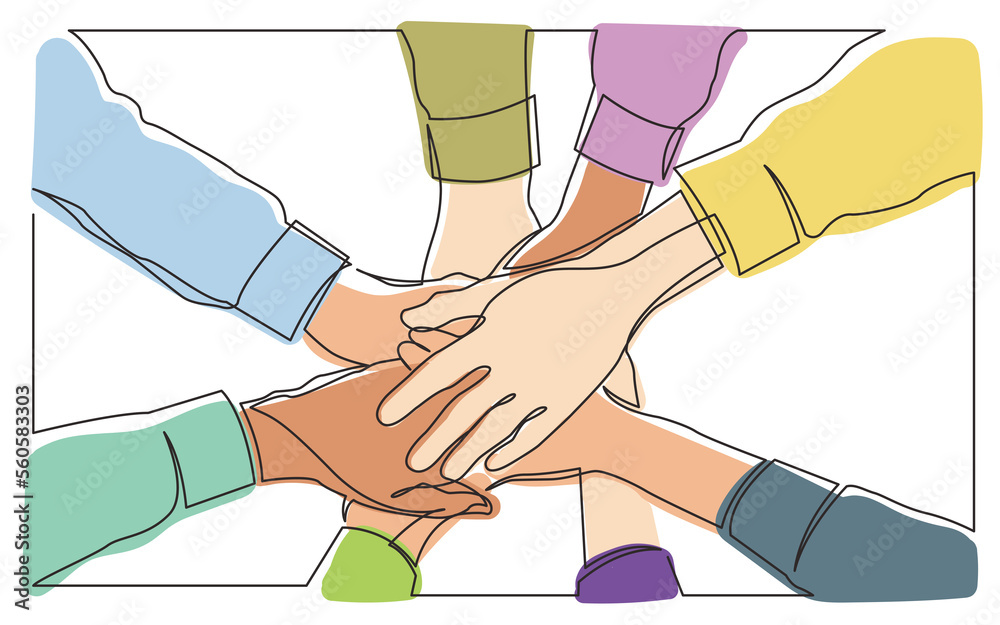 continuous line drawing team holding hands together in color - PNG ...