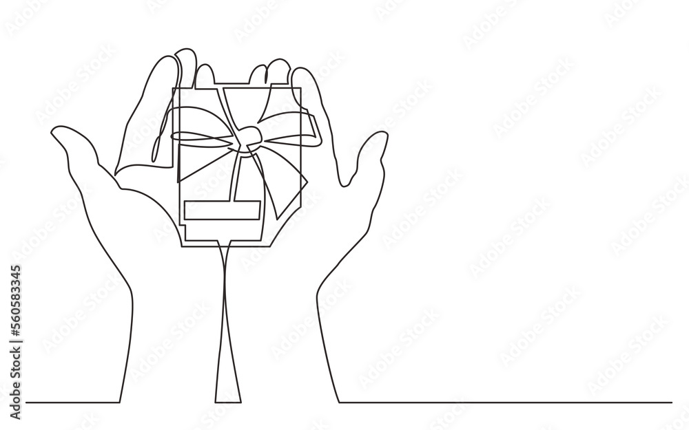 continuous line drawing two hands holding gift box with ribbon - PNG ...