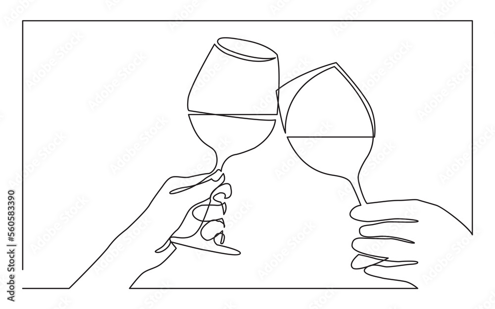 continuous line drawing two hands toasting with glasses of wine - PNG ...