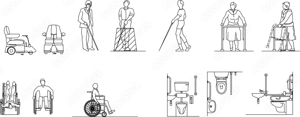 sketch vector illustration of assistive devices for people with ...