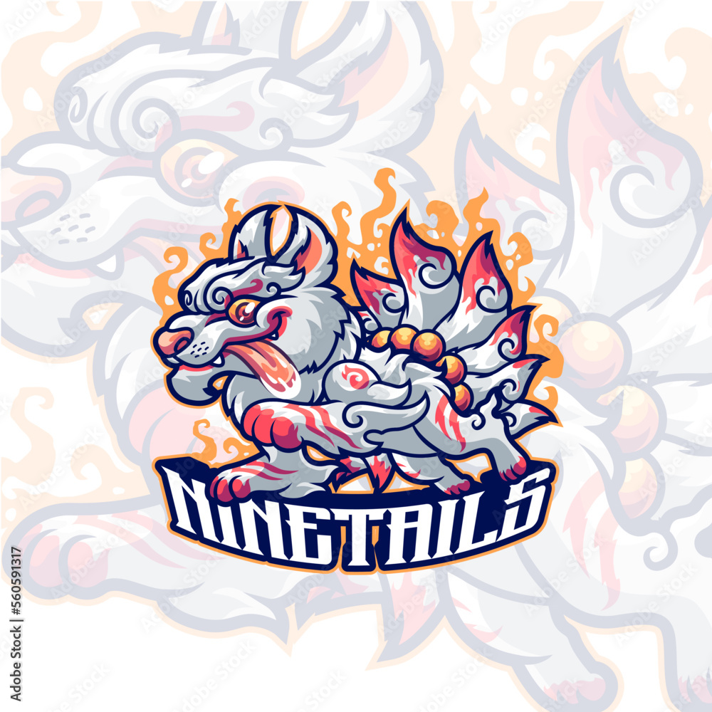 Kyuubi Mascot Logo Template Stock Vector | Adobe Stock