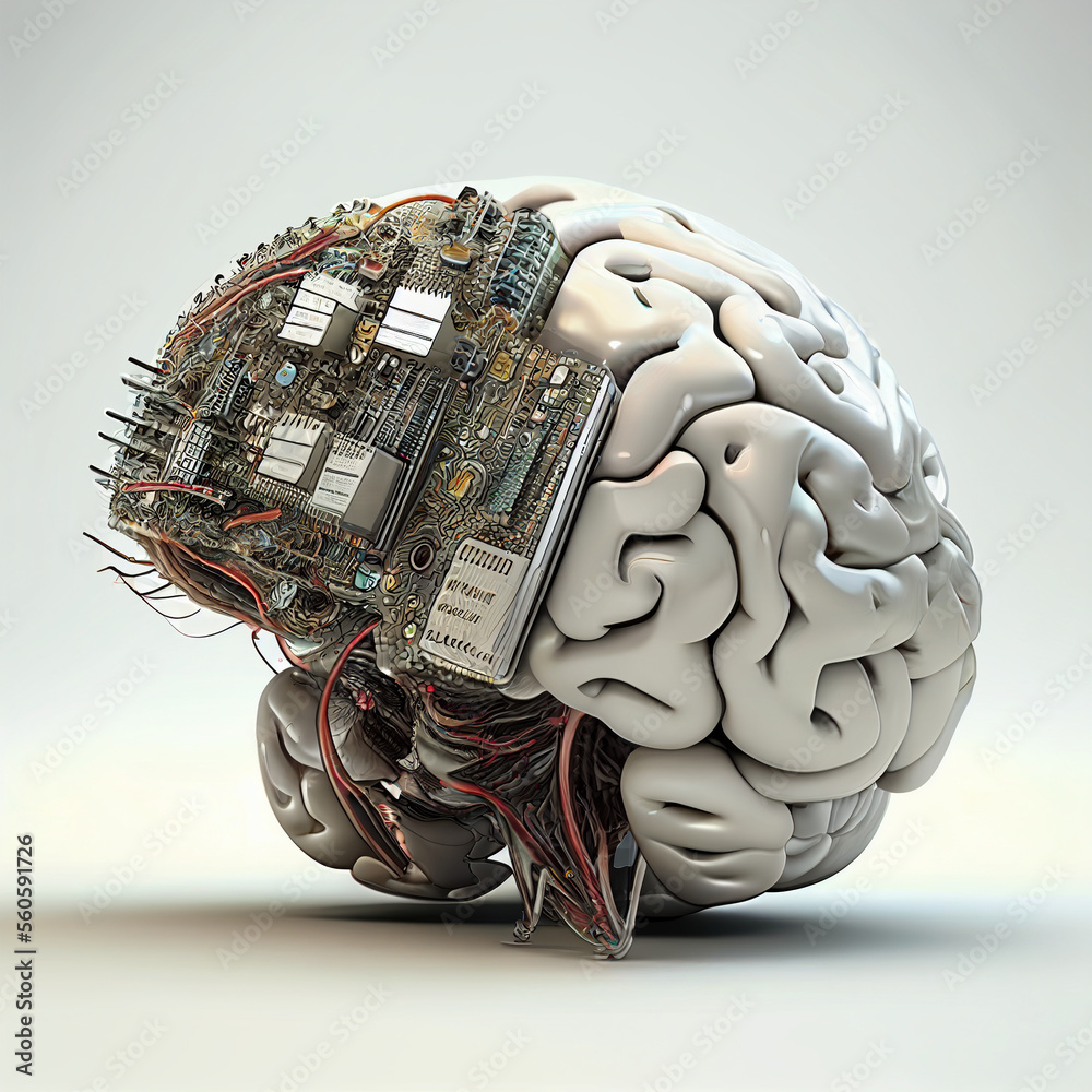 human brain with an implant processor from gadgets. Generative Ai Stock ...