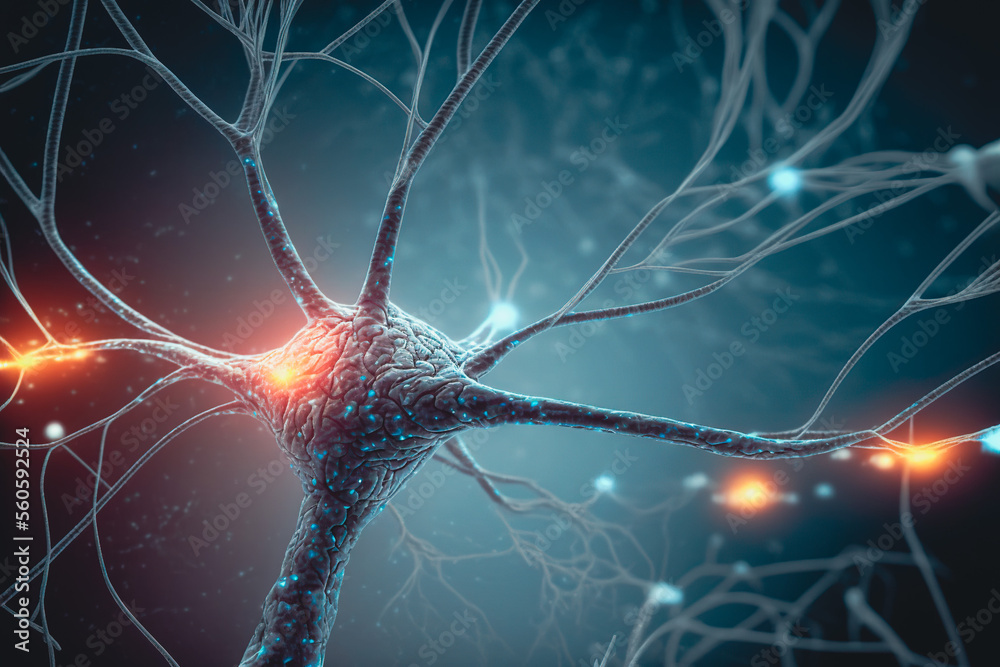 Neurons in human brain cells sending electric signals, Generative AI ...
