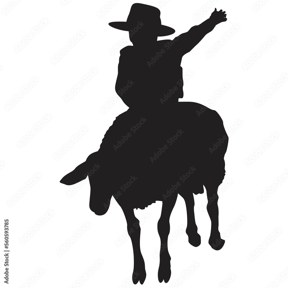A vector silhouette of a young boy rodeo cowboy riding a bucking sheep ...