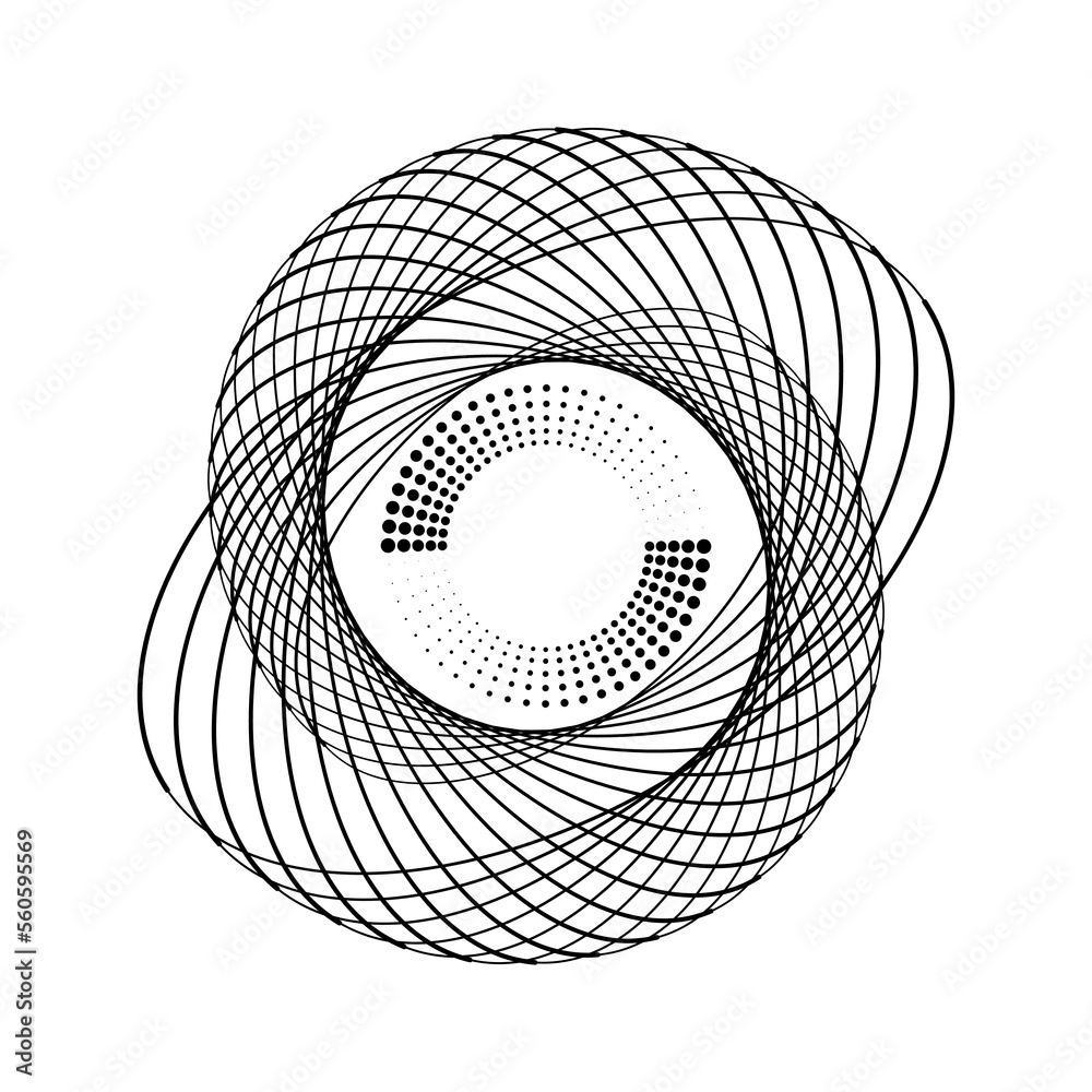 Black ellipses and dots in spiral form. Geometric art. Vector ...