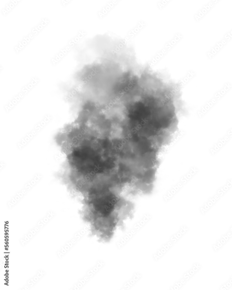 Abstract black puffs of smoke swirl overlay on transparent background ...