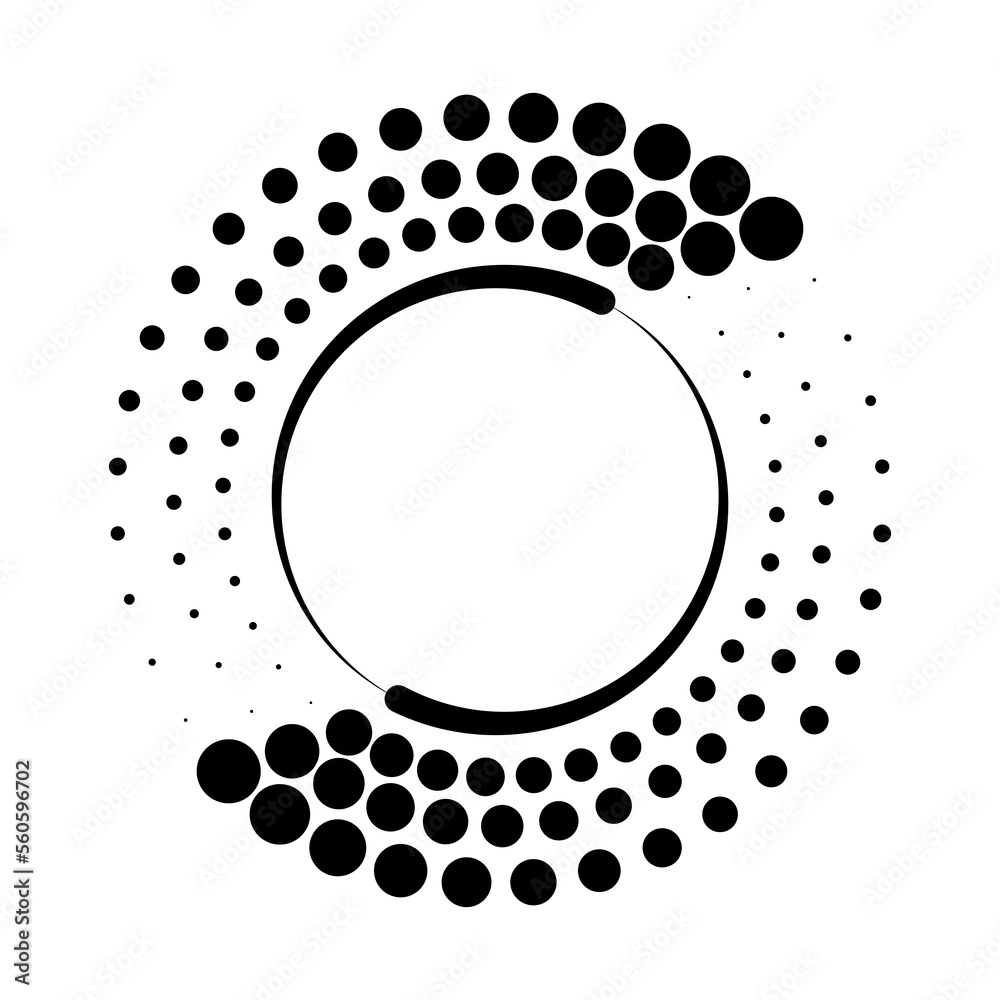 Black halftone dots and lines in circle form. Geometric art. Design ...