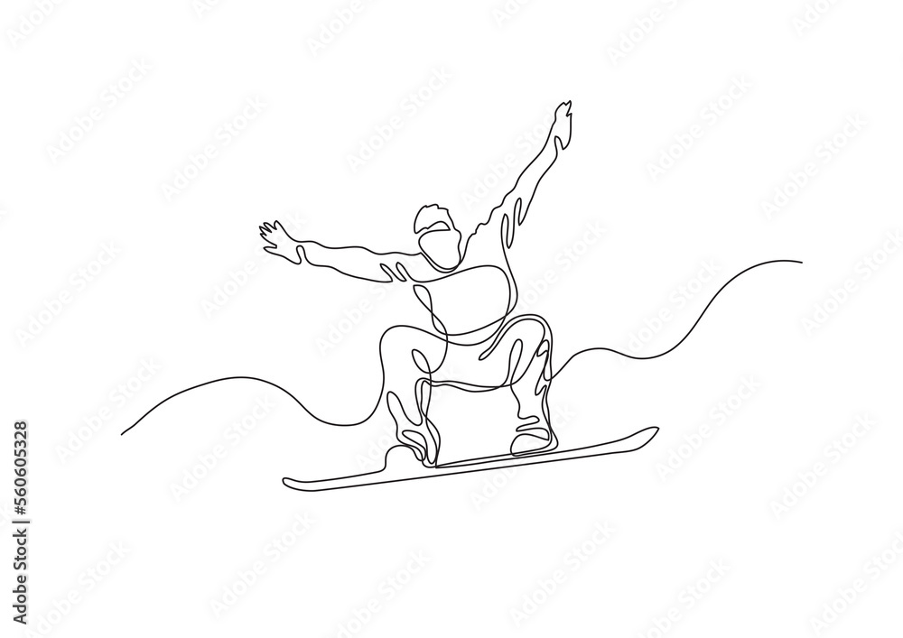 continuous line drawing jumping snowboarder - PNG image with ...
