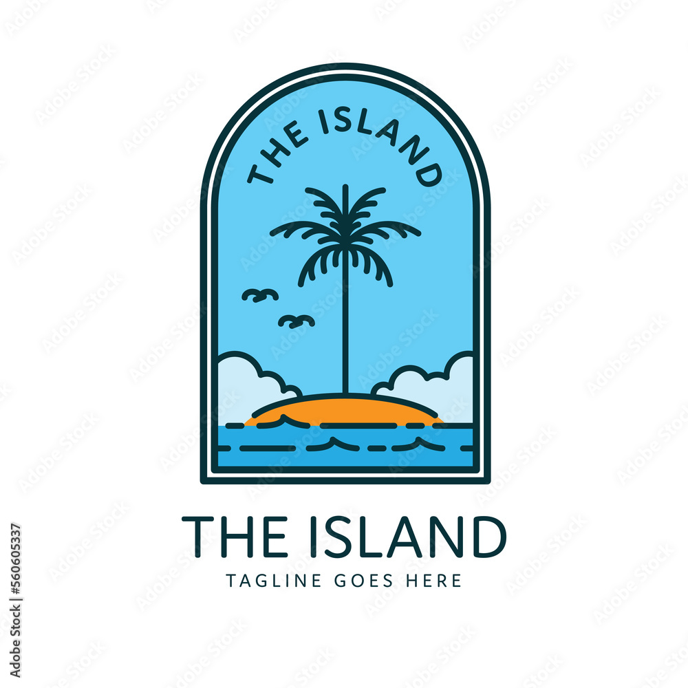 tropical island line logo with palm tree vector illustration Stock ...