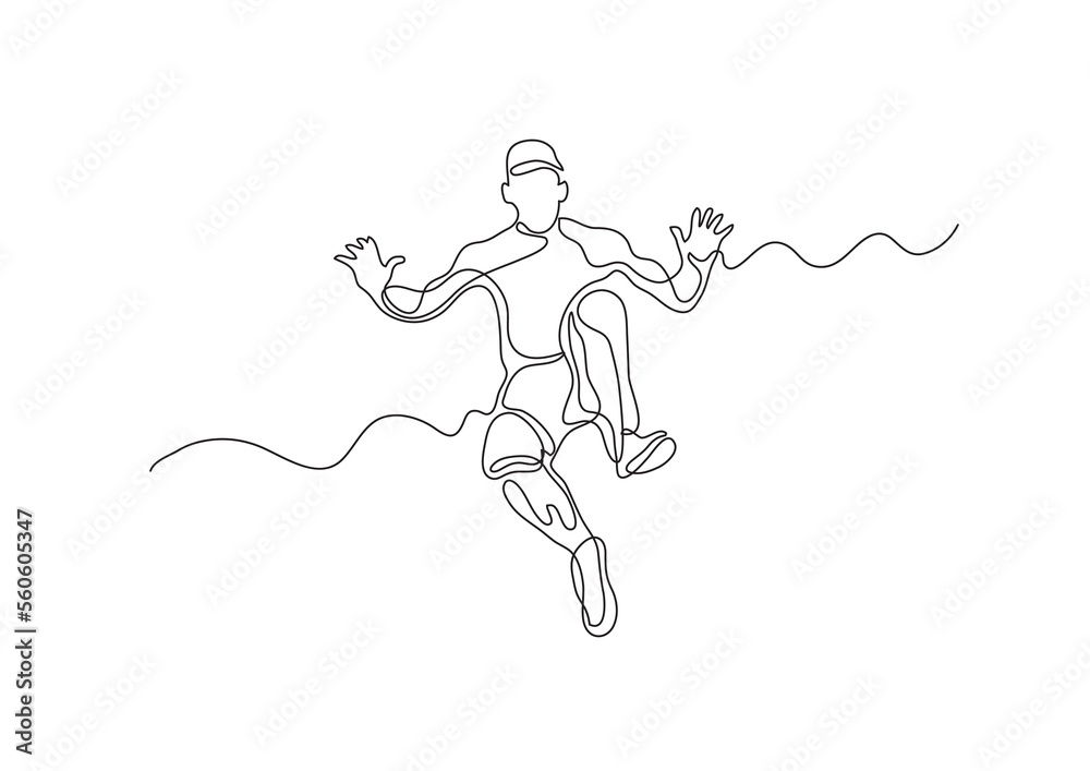 continuous line drawing jumping waving guy - PNG image with transparent ...