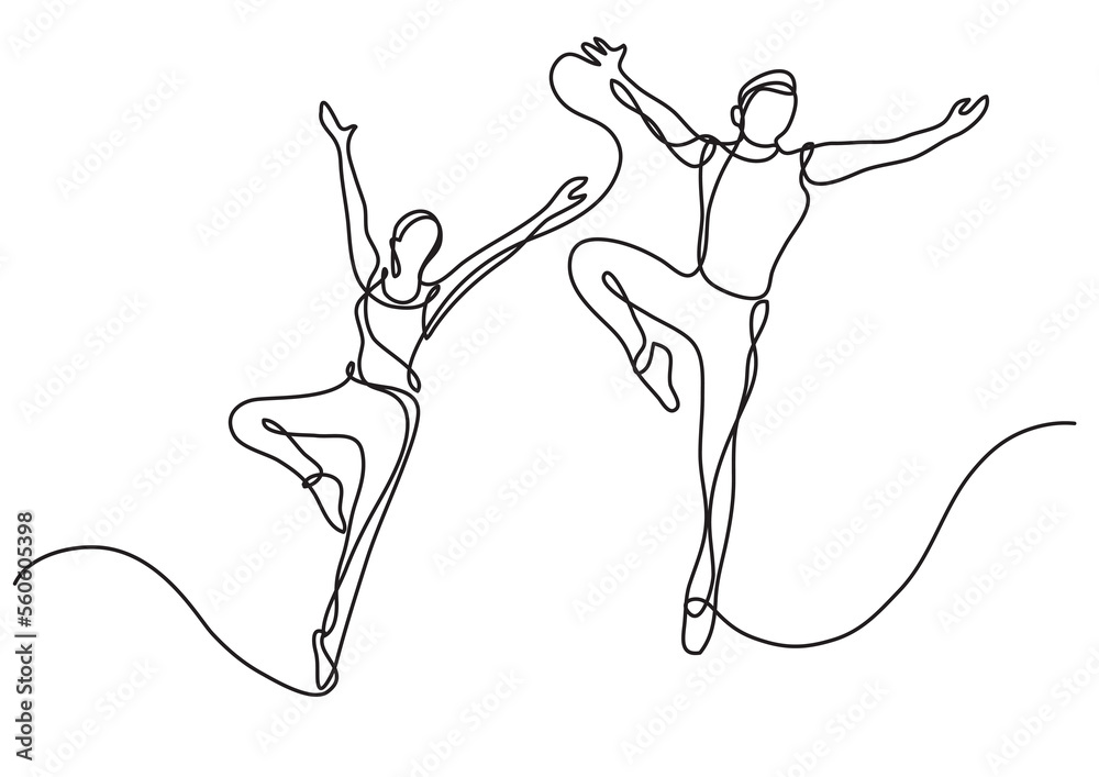 continuous line drawing two ballet dancers - PNG image with transparent ...