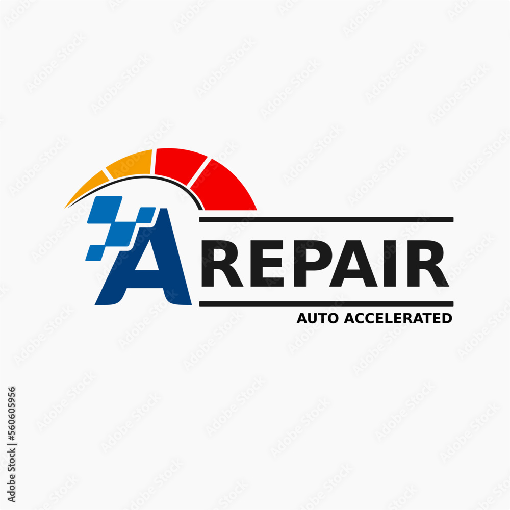 Initial A Letter with Speedometer, Race Icon for Automotive Company ...