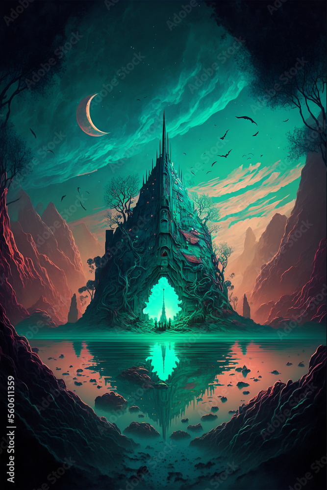 Portal, fantasy, book cover, art, island Stock Illustration | Adobe Stock