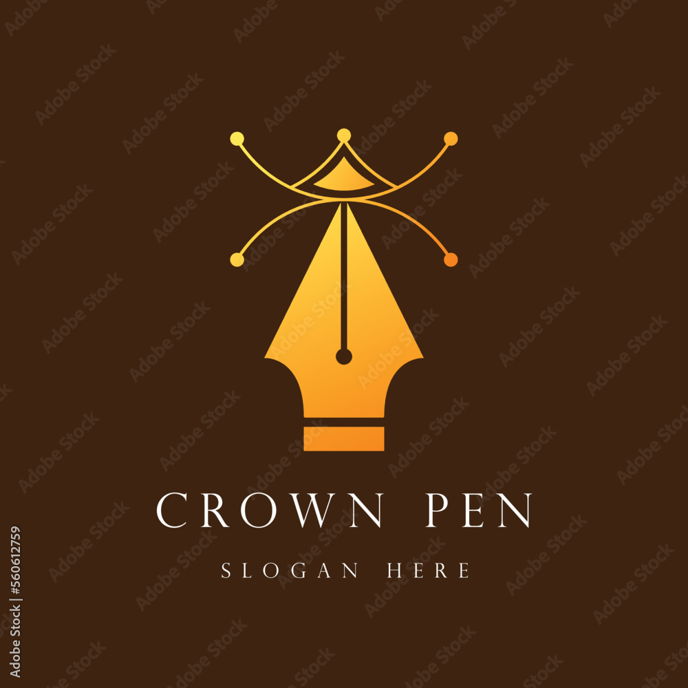 king pen logo. Pictogram design of crown king author pen pencil pentool ...