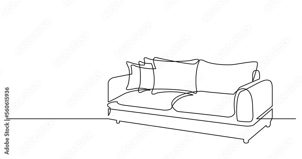 continuous line drawing of couch sofa with cushions - PNG image with ...