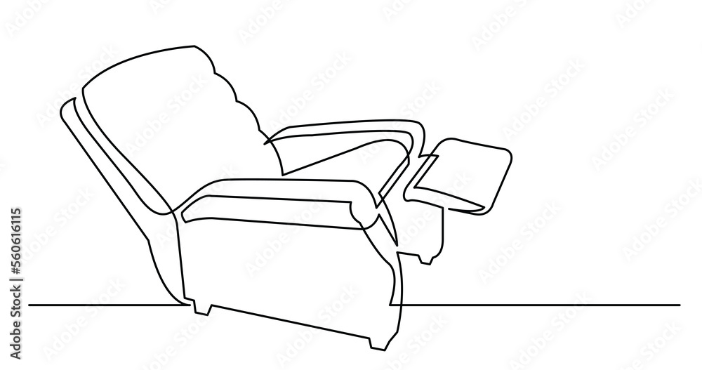 continuous line drawing of old fashioned comfortable recliner armchair ...