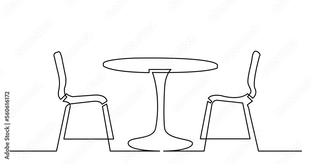continuous line drawing of street cafe table with chairs - PNG image ...