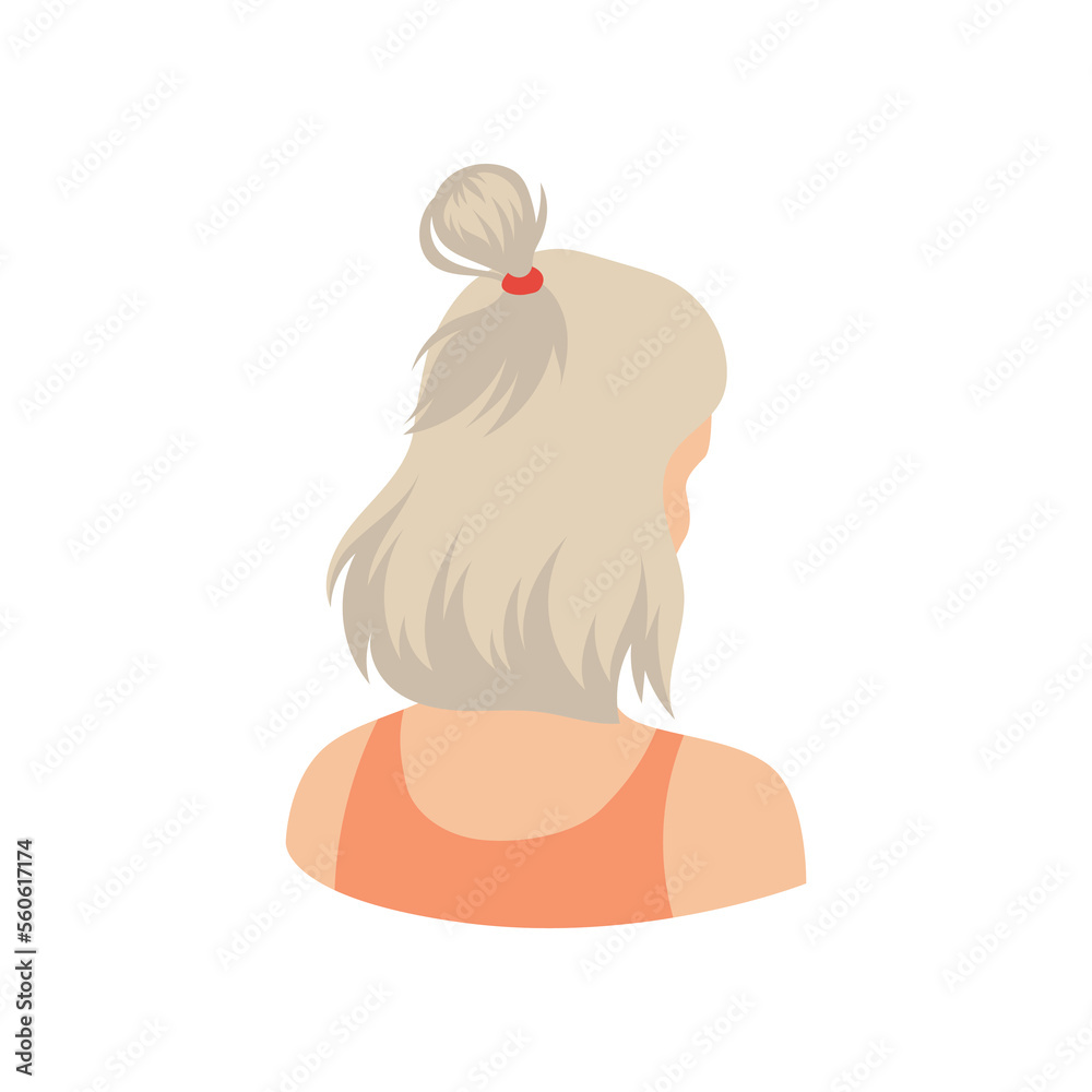 Back view of woman with short grey hair vector illustration. Trendy ...