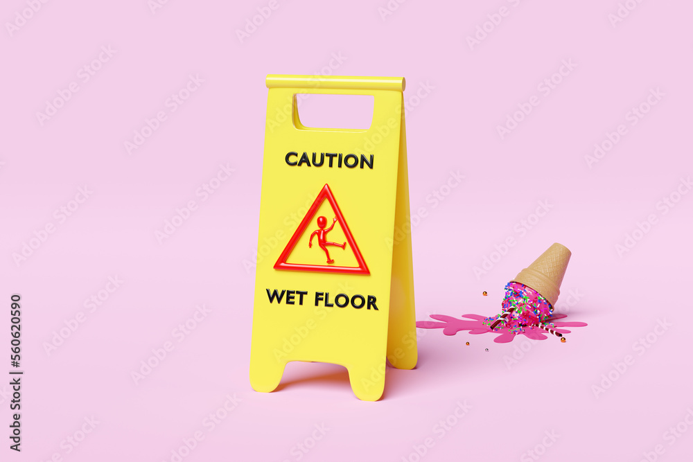 caution slippery or wet floor caution plastic sign with ice cream cones ...