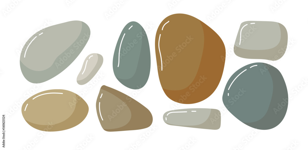 Beach pebbles set. Various shapes different colors. Vector Modern ...