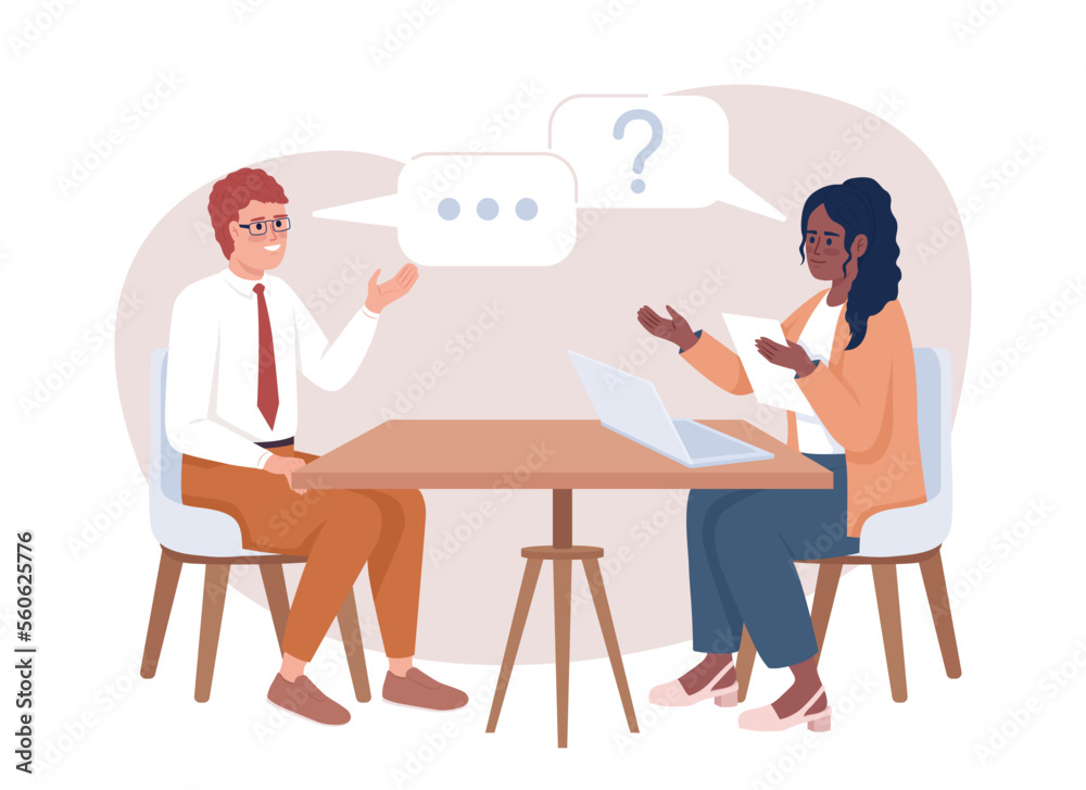 Employment interview 2D vector isolated illustration. Female ...