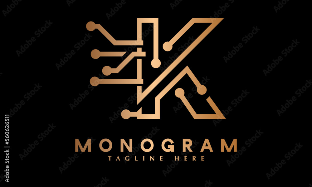 Alphabet K letter text technology network logo vector monogram template ...