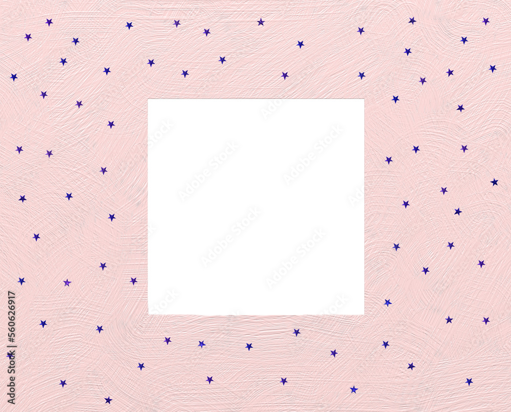 Light pink painted frame overlay with ultramarine glitter tiny stars ...
