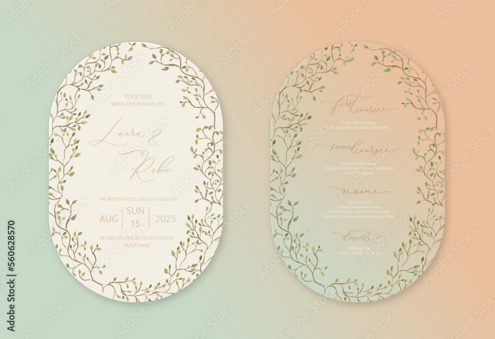 Luxury arch wedding invitation card background with green watercolor ...