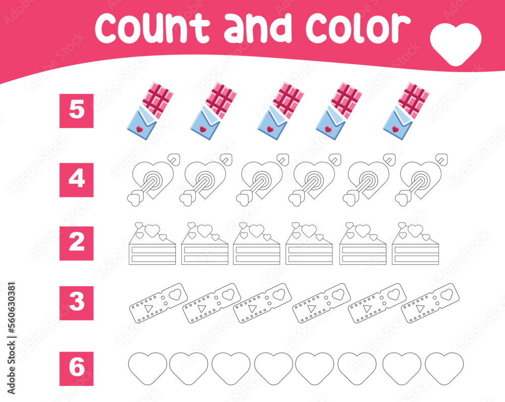 Counting and coloring worksheet for children. Preschool worksheet ...