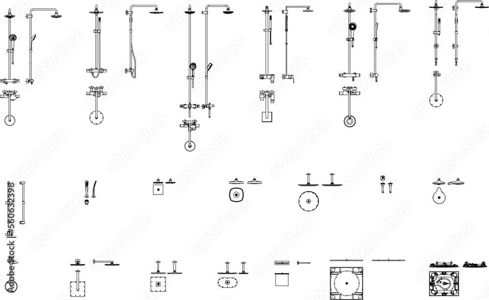 collection of detailed sketches of vector illustrations of bathroom ...