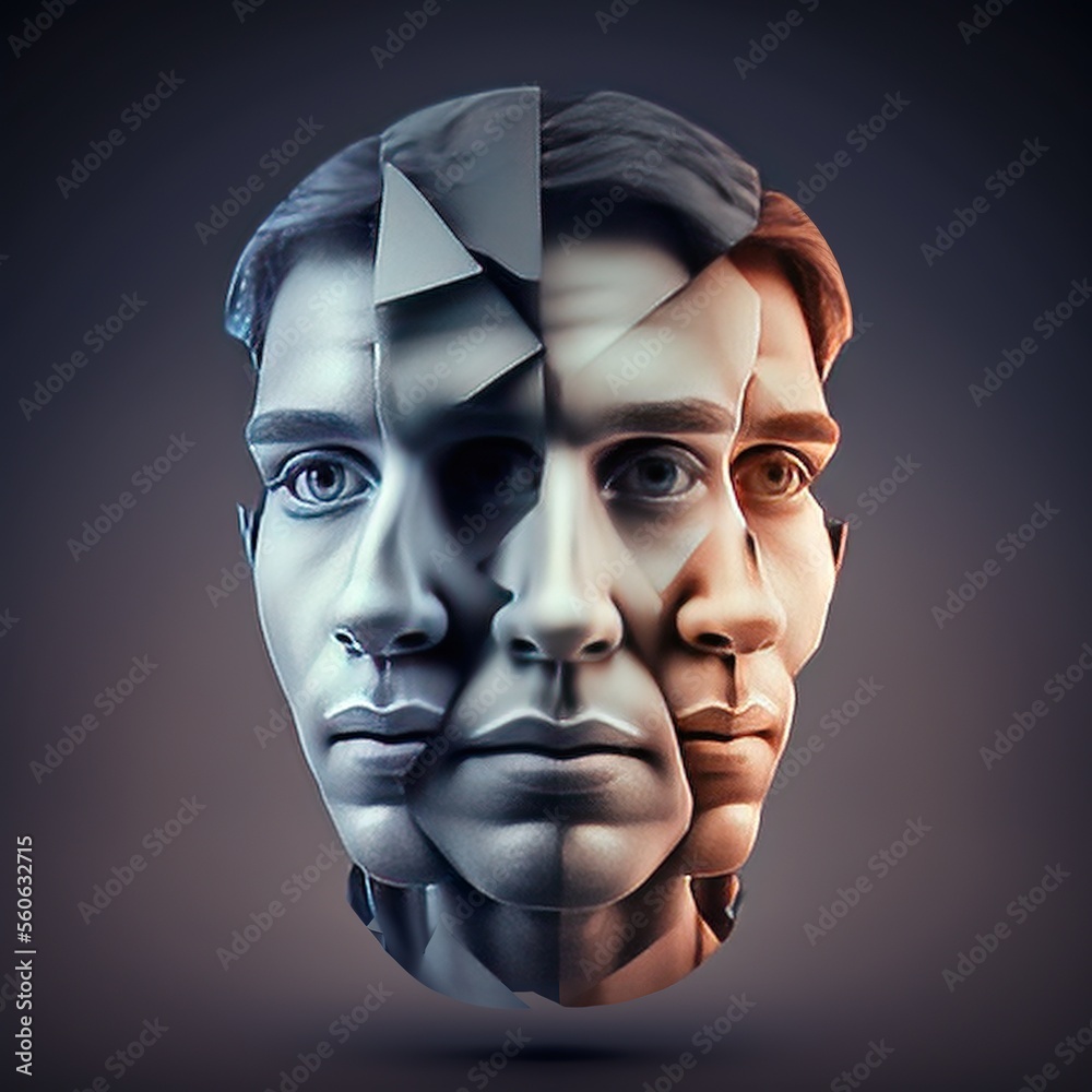Multiple faces in profile that intersect. Multiple personality or ...