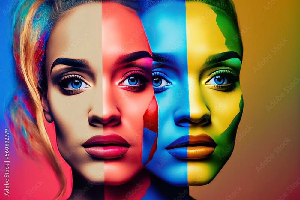 Multiple faces in profile that intersect. Multiple personality or ...