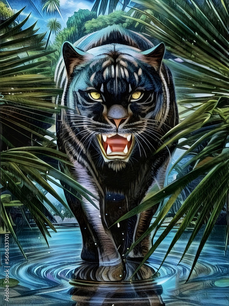 Beautiful illustration of Black Panther in the Forest. landscape of ...