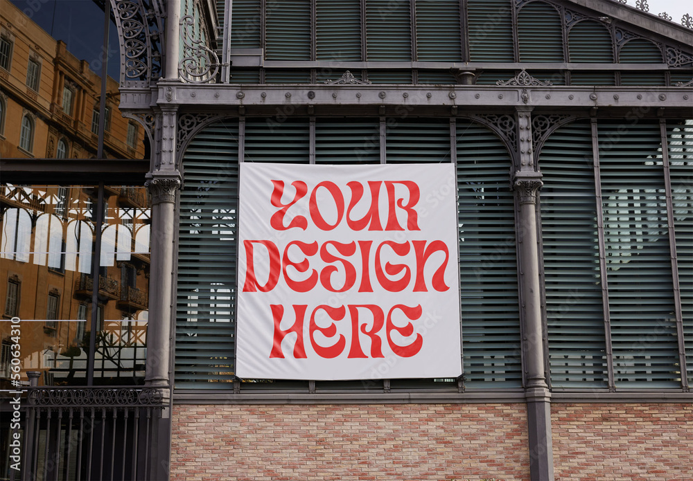 Square Banner Mockup on an Old Building Stock Template | Adobe Stock Square Banner Mockup on an Old Building Stock Template | Adobe Stock
