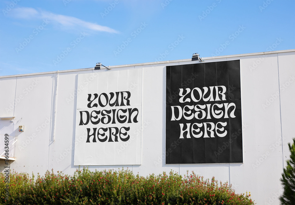 Two Vertical Billboard Mockup On a Building Stock Template | Adobe Stock