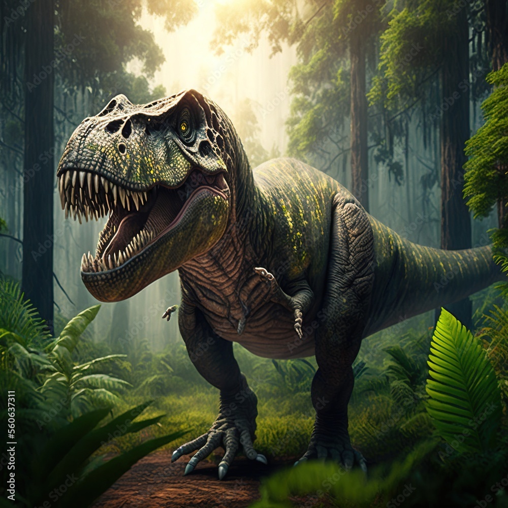 Tyrannosaurus Rex in the jungle Image generated with generative AI Stock Illustration | Adobe Stock