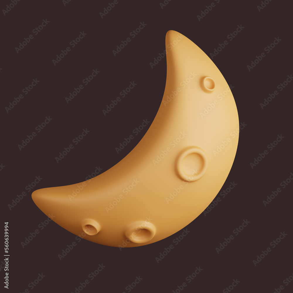 3d half moon icon with a simple and cute style. isolated image Stock ...