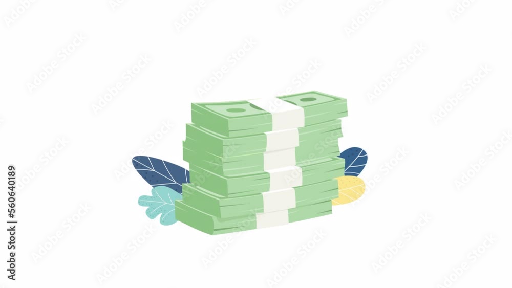 Animated banknotes pile. Cash management. Paper money. Banking. Flat ...