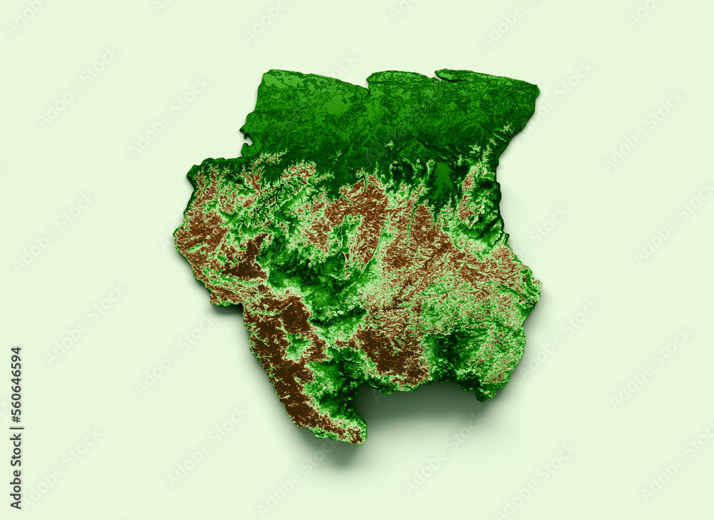 Suriname Topographic Map 3d realistic map Color 3d illustration Stock ...