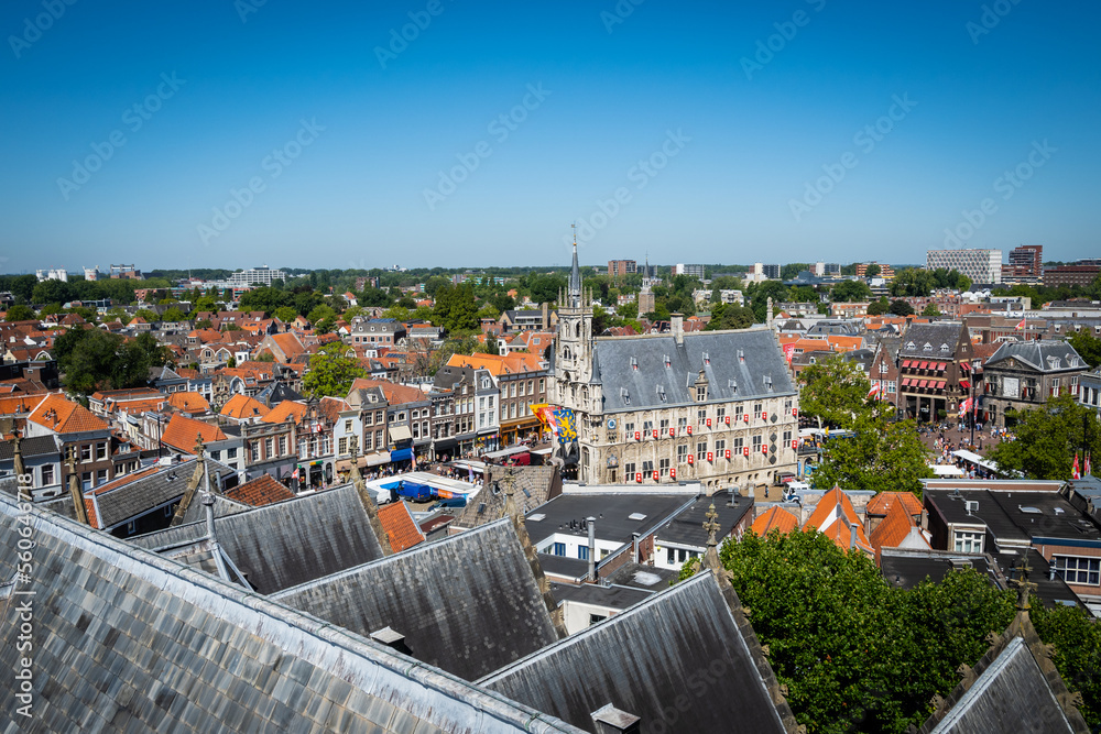 Dutch cityscape view from gothic Saint Johns Church Gouda Netherlands ...