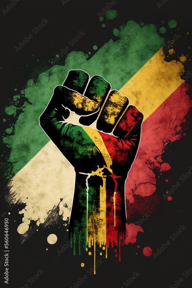 Black history month celebration symbol Fist in Pan-Arican colors Ai ...
